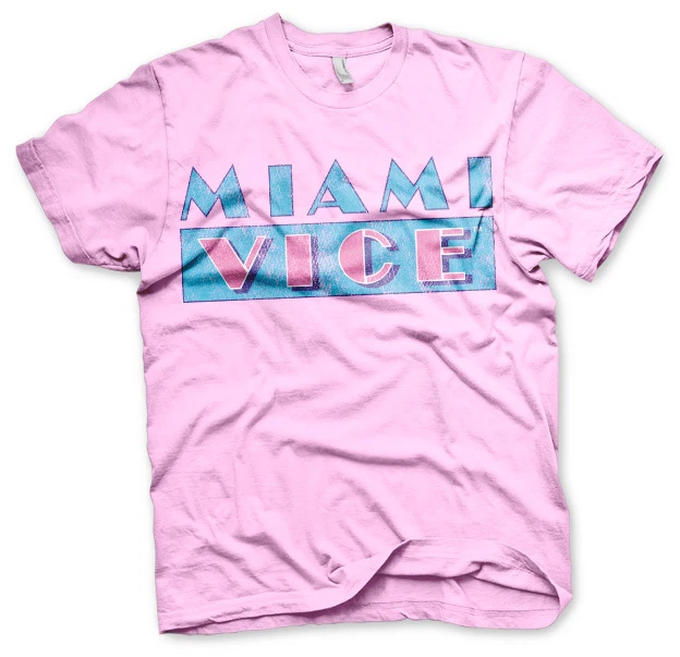 MIAMI VICE DISTRESSED Logo 80s Tv Serie T-Shirt Männer Men Rosa Pink ...