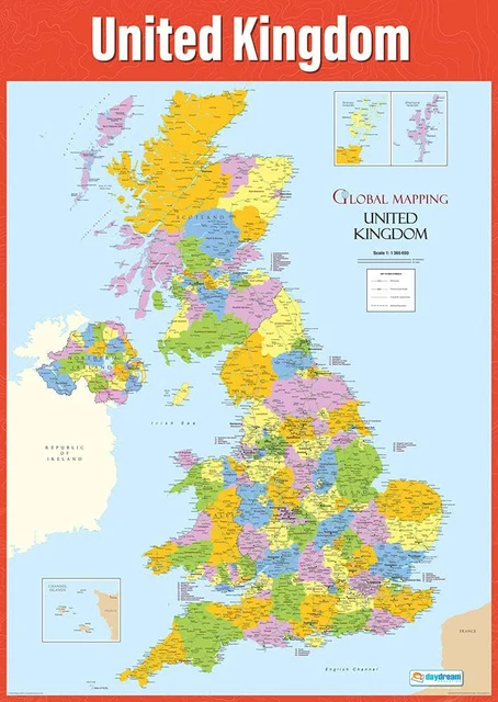 UK MAP GEOGRAPHY Poster - EXTRA LARGE - A1 850mm x 594mm - Laminated ...