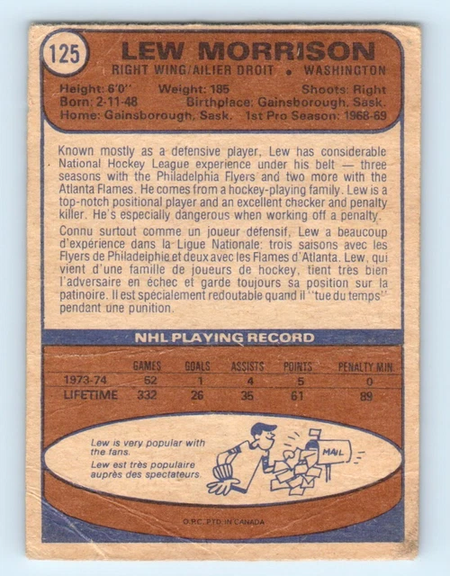 1974-75 O-PEE-CHEE **C** Lew Morrison Washington Capitals #125 $0.99 ...