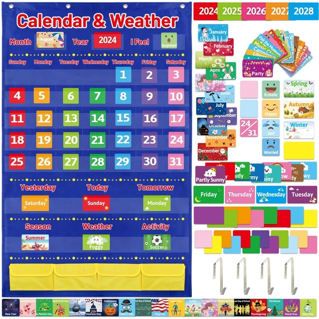 CALENDAR AND WEATHER Pocket Chart for Kids with 112 Cards Classroom ...