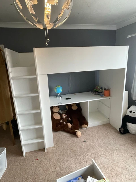 IKEA HIGH SLEEPER bed In White with storage 2 Drawers Wardrobe And Desk £250.00 - PicClick UK