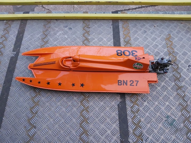 RARE VINTAGE RADIO controlled boat f1 catamaran, with outboard nitro ...