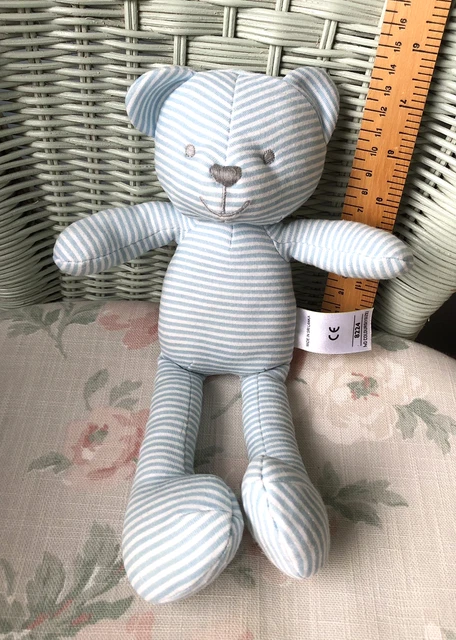 M&S BLUE STRIPE Stripy Teddy Bear Soft Plush Toy Comforter Soother ...