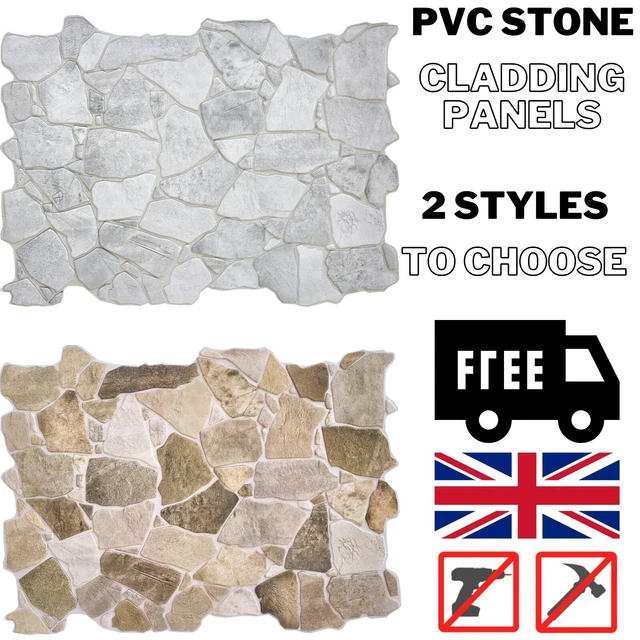 PREMIUM STONE PVC Wall Cladding Panelling Sheets - Real Stone Feel Grey ...