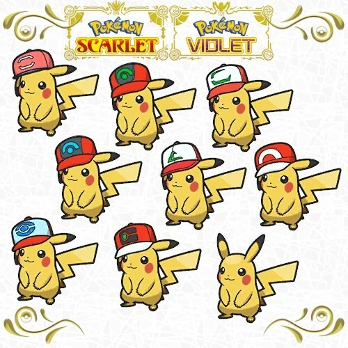 8 HAT PIKACHU Bundle 6IV Kalos Hoenn Sinnoh Unova Hats Pokemon Scarlet ...