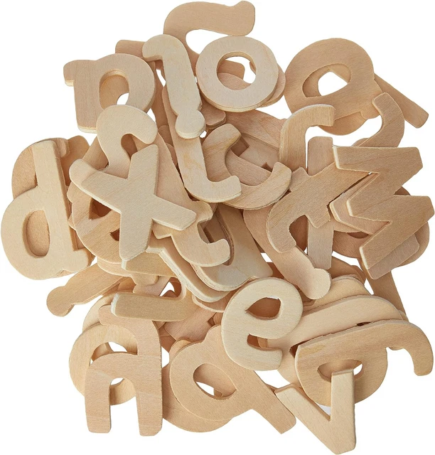 WOOD LETTERS ALPHABET Lower Case Natural Wooden Set 55 Pieces £5.95 ...