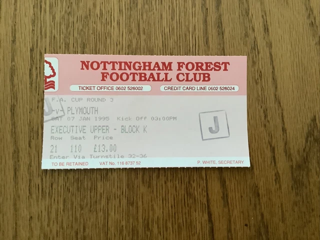 NOTTINGHAM FOREST V Plymouth Argyle (FA Cup 3rd R), Match Ticket. £2.95 ...