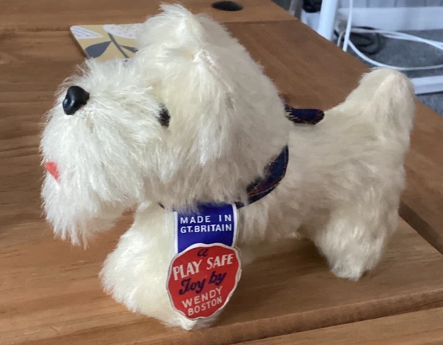 VINTAGE WENDY BOSTON small plush Scottie Dog white, with tags £6.00 ...
