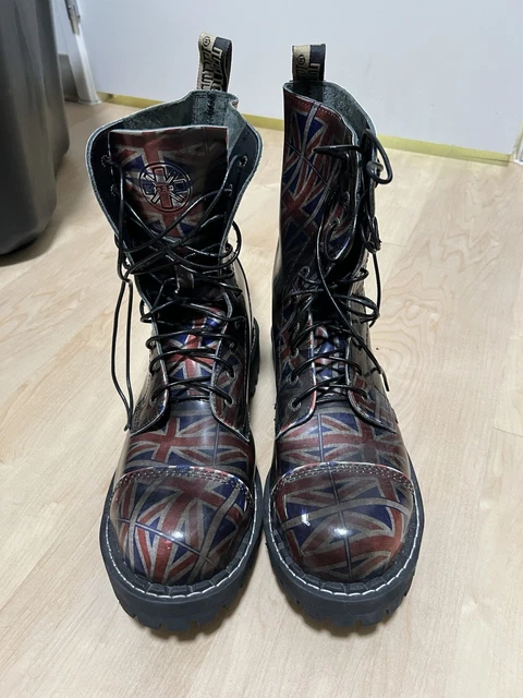 STEEL MEN’S BOOTS 10 Eyelets Uk Flag Ruboff Black Polish Size UK 14 US ...
