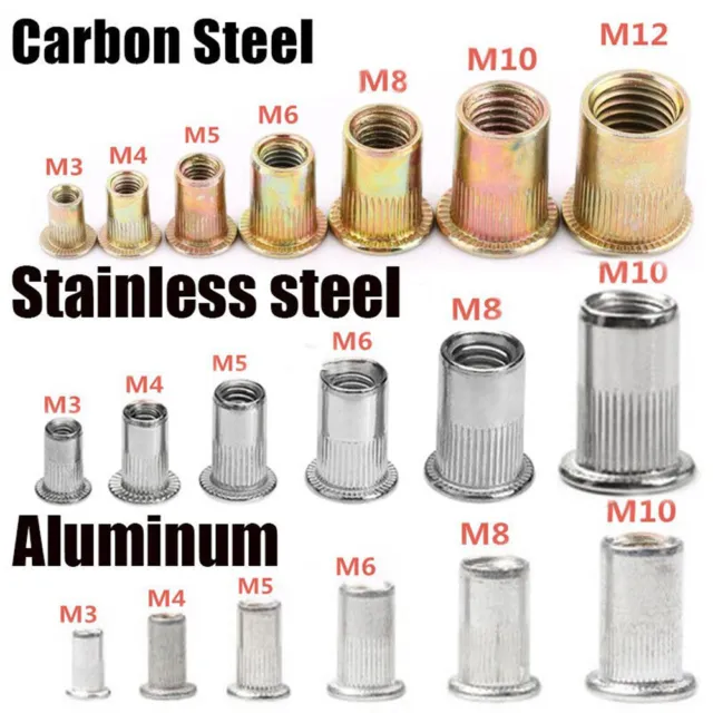 10/50/100X FLAT HEAD Metric Threaded Blind Rivet Nut Insert Rivnut ...