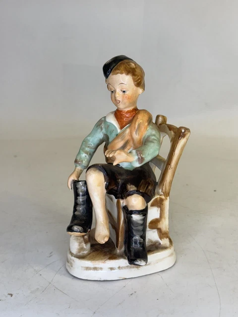 RARE RARE VINTAGE Made In Occupied Japan Boy With Boot on a chair in ...