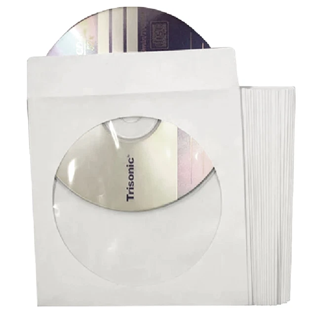 100 PC HEAVY Paper Envelopes Disc CD DVD Sleeves Flap Clear Window ...