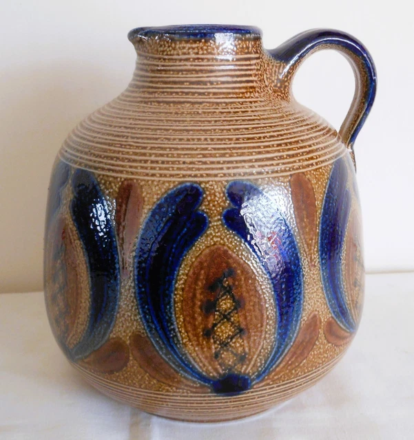 LARGE VINTAGE GERMAN Salt Glaze Pottery Vase, Impressed, Blue & Brown ...