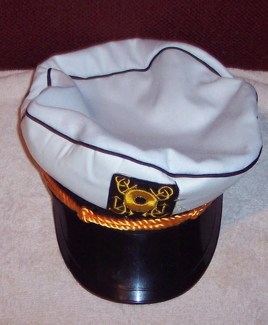 YACHT CAPTAIN HAT Boat Sailor Fancy Dress Up Halloween Adult Costume ...