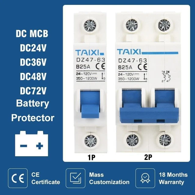 MINI CIRCUIT BREAKER Protection Switch Isolator DC 24V-72V MCB Battery ...