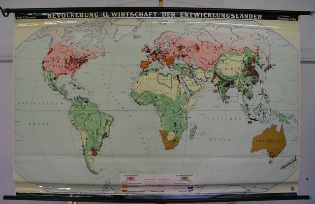 SCHOOL WALL MAP Beautiful Old World Map Menschen Economy 197x127cm ...