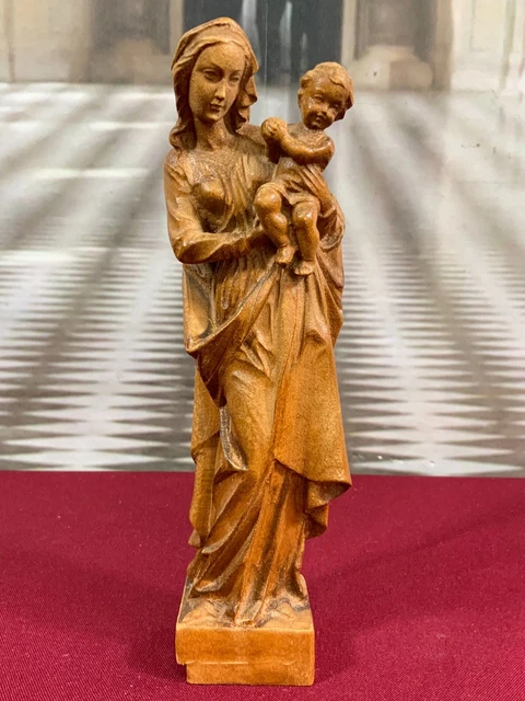 HOLZ SKULPTUR HEILIGENFIGUR Heilige Maria mit Jesuskind Figur Statue Ca ...