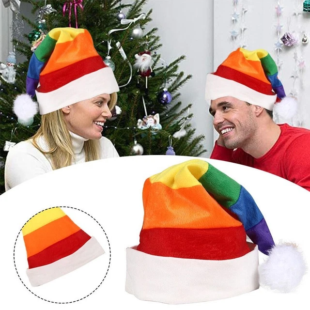 RAINBOW CHRISTMAS HAT Xmas Plush Children's Decorative Hat Santa Claus ...