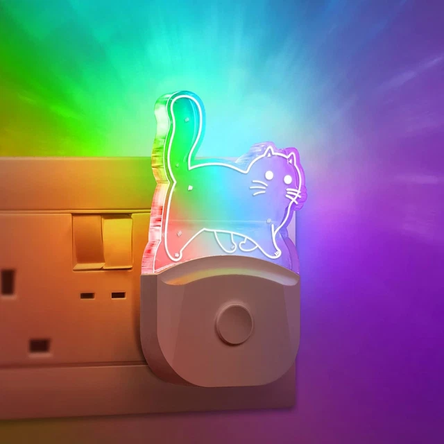 CAT NIGHT LIGHT 2-Pack with Dusk-to-Dawn Sensor, 3 Modes RGB/Warm White ...