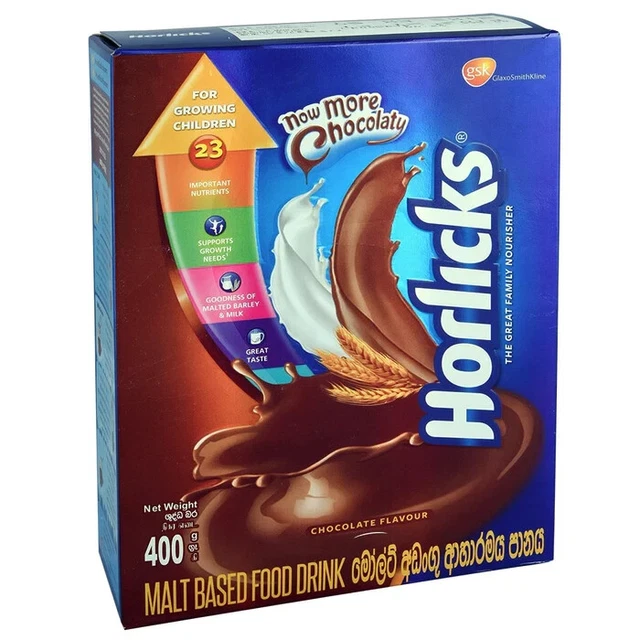 HORLICKS 100% CHOCOLATE Flavoured Malt Ceylon Based Food Drink 400g ...