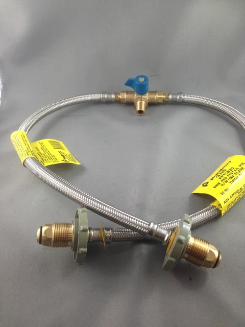 LPG GAS Cylinder Kit 2 X Pigtail S.s Braided Hose & 3 Way Connector ...