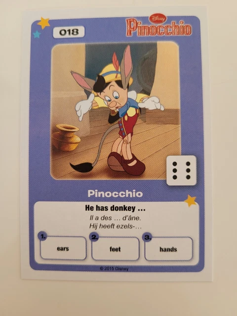 NEW DISNEY LEARN English French Dutch Pinocchio Educational Quiz Card ...