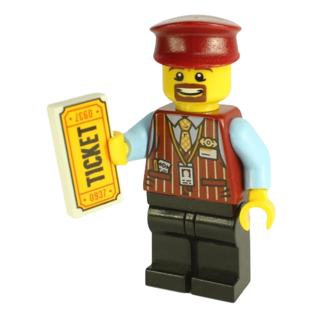 LEGO CITY MINIFIGURE train tram bus conductor inspector with ticket ...