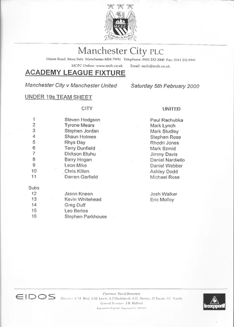 4 X MANCHESTER City v Manchester United Under 19's Academy league team ...