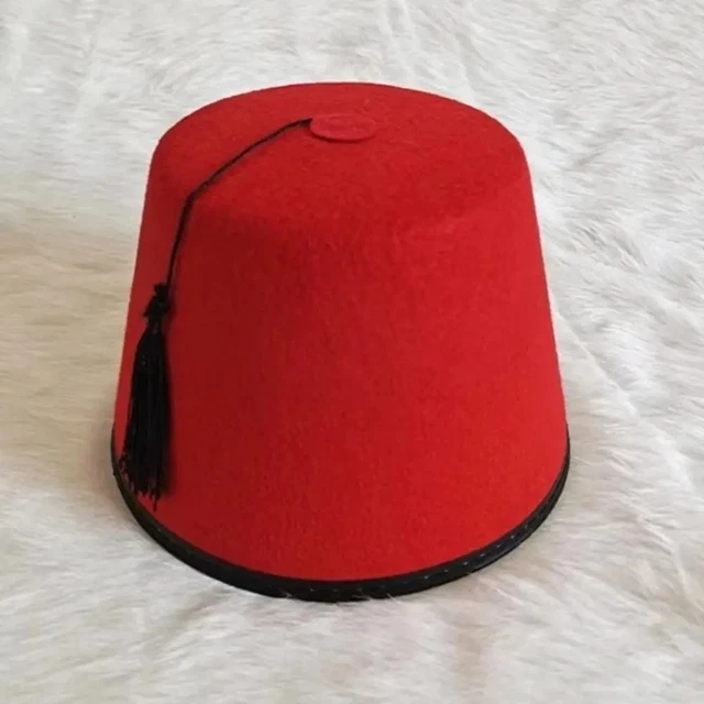 1 ADULT UNISEX Red FEZ Hat Fancy Dress Accessory with Black Tassel Hat ...