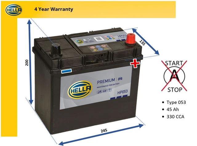 HELLA PREMIUM CAR Battery HP053 Type 053 45AH 330 CCA 4 Year Warranty £ ...