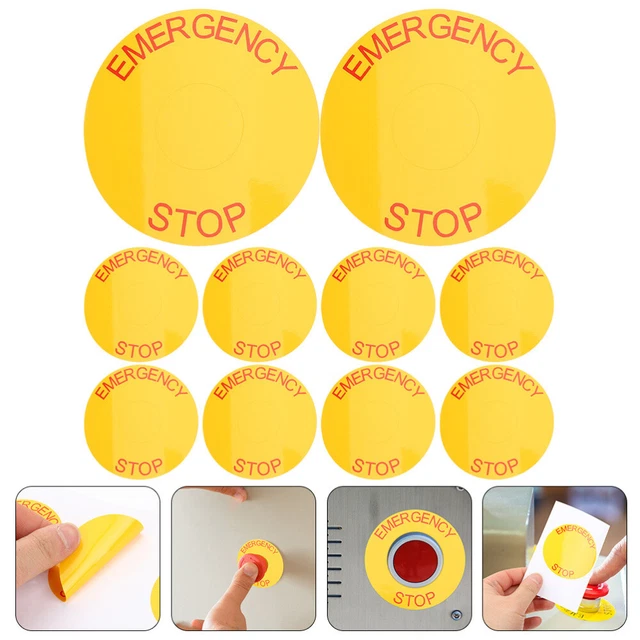 EMERGENCY STOP DECAL Push Button Switch Equipment Warning Label (10pcs ...
