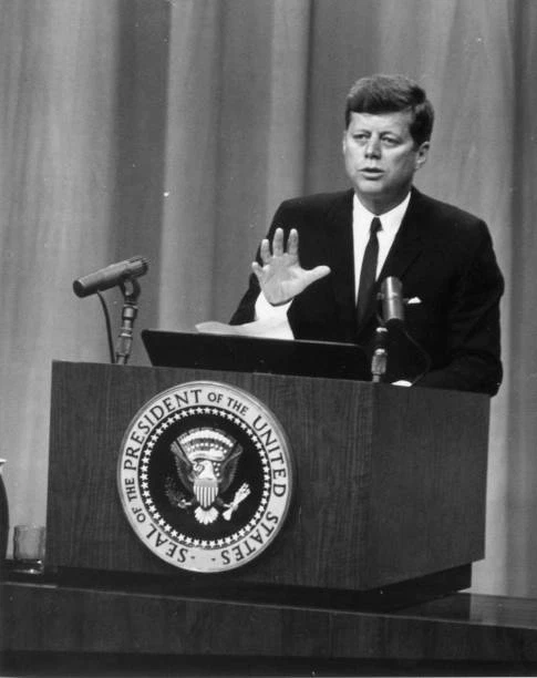 JOHN FITZGERALD KENNEDY 35th President America speaking press confer ...