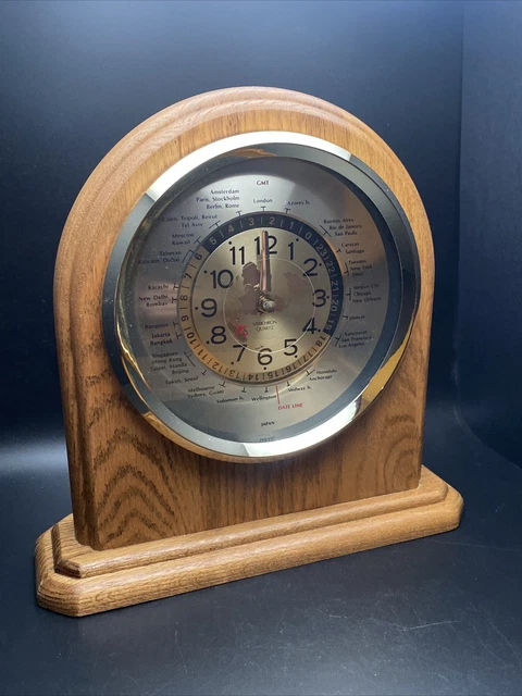 VINTAGE VERICHRON GMT World Time Quartz Mantel Wooden Clock, Red ...