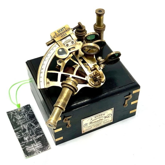 VINTAGE MARINE ASTROLABE Ship Instruments Wooden Box Brass Hardwood ...