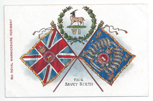 PRE-WW1 ROYAL WARKS Warwickshire Regiment Crest Colours Flags PC £10.00 ...