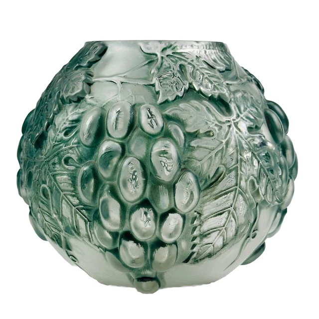 BAROLAC GLASS VASE Josef Inwald Leaf Berry Blue Green Stained h16cm ...