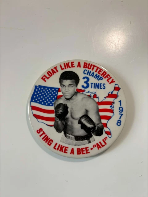 RARE VINTAGE 1978 Pin Muhammad Ali Sting Like A Bee 3 Times Champ EUR ...