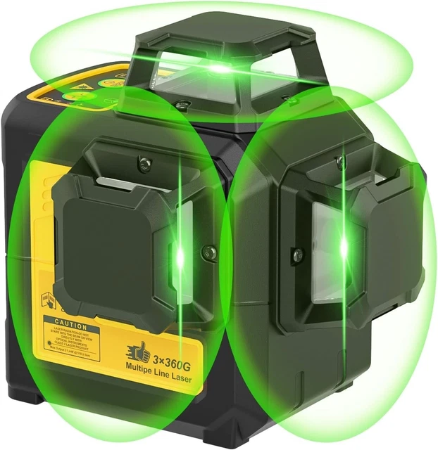 SELF LEVELING LASER Level Tool, 3x360 Line Lasers, 12 Lines Green Beam ...