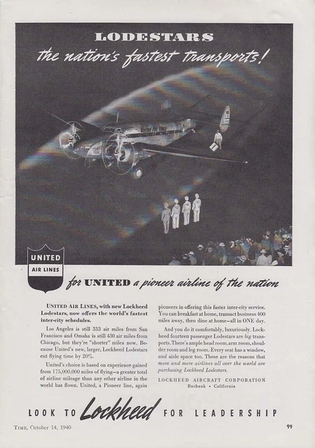 THE NATION'S FASTEST transports! Lockheed Lodestar airliner ad 1940 T £ ...