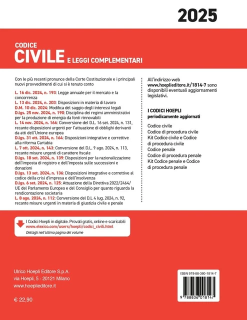 CODICE CIVILE E Leggi Complementari 2025 EUR 32,85 - PicClick IT