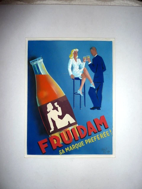 TABLEAU DESSIN original signé, projet de publicité pour FRUIDAM 1950 ...