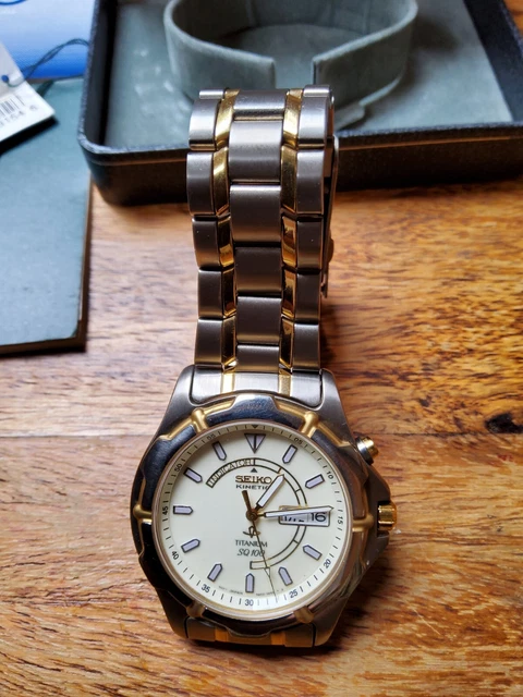 VINTAGE SEIKO TITANIUM & Gold Kinetic 5M43 Sq100 Watch - Boxed With ...