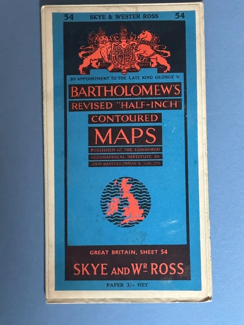 VINTAGE BARTHOLOMEW'S HALF Inch Paper Map, Sheet 54, Skye & Wr Ross ...