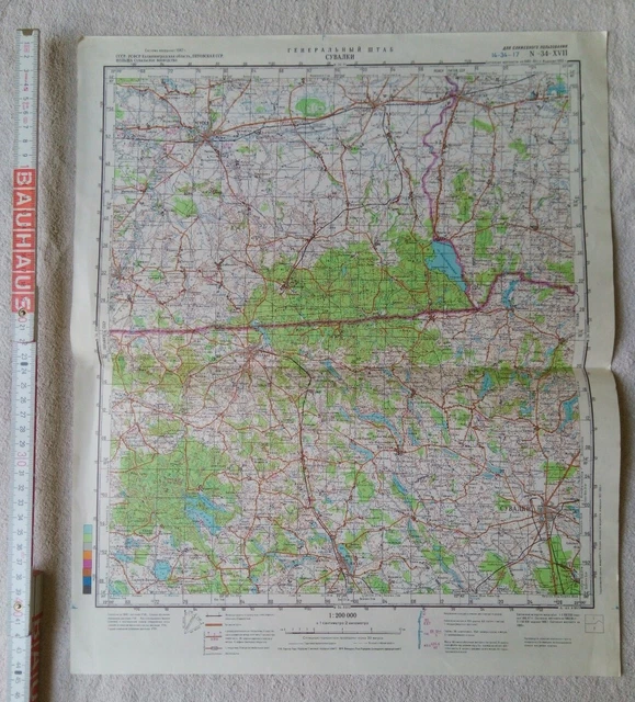 MAP SUWALKI GOUSEV 1989 Ostpreußen Karte Soviet Poland Russia Lithuania ...