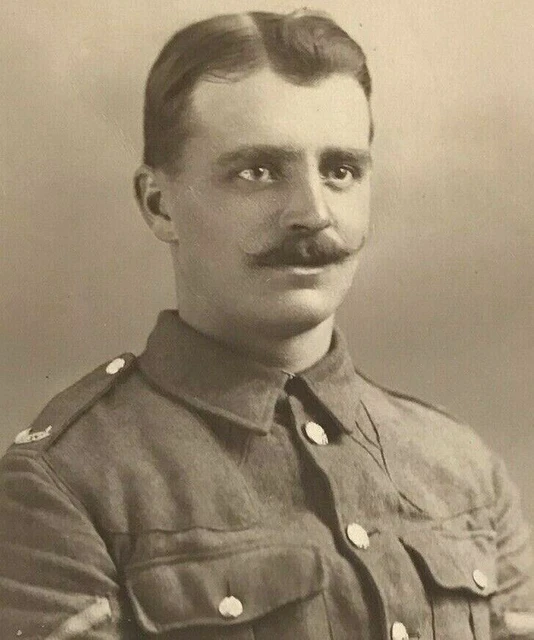 WW1 MILITARY PHOTO Postcard Handsome British Soldier Moustache Uniform ...