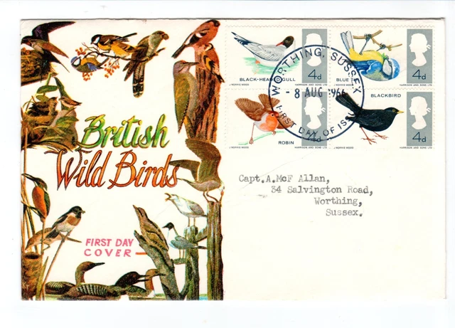 GB FDC 1966 British Birds Non Phosphor SG 696-699 Cat £12.50 £1.17 ...