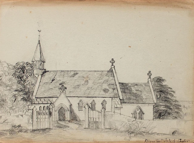 HISTORICAL VIEW HOLY Cross Church Binstead Isle of Wight Pencil Drawing ...