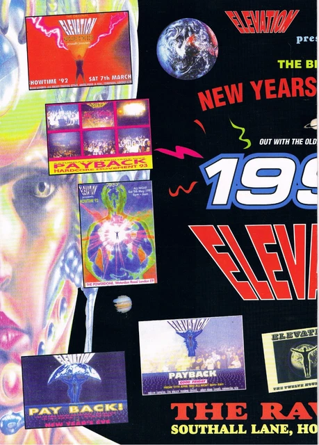 ELEVATION RAVEALATION RAVE Flyer A3 poster 31/12/93 Ravedome Hounslow ...