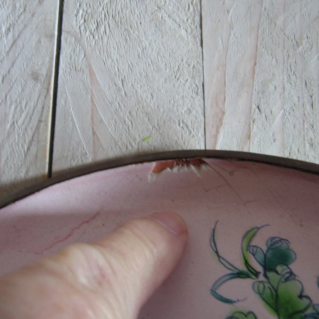 VINTAGE CLOISONNE PINK Plate Brass Trinket Plate 6" across *DAMAGE ...