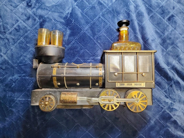 1880 IRON HORSE Steam Train Bar Decor Decanter/Shot Glass Caddy Music ...
